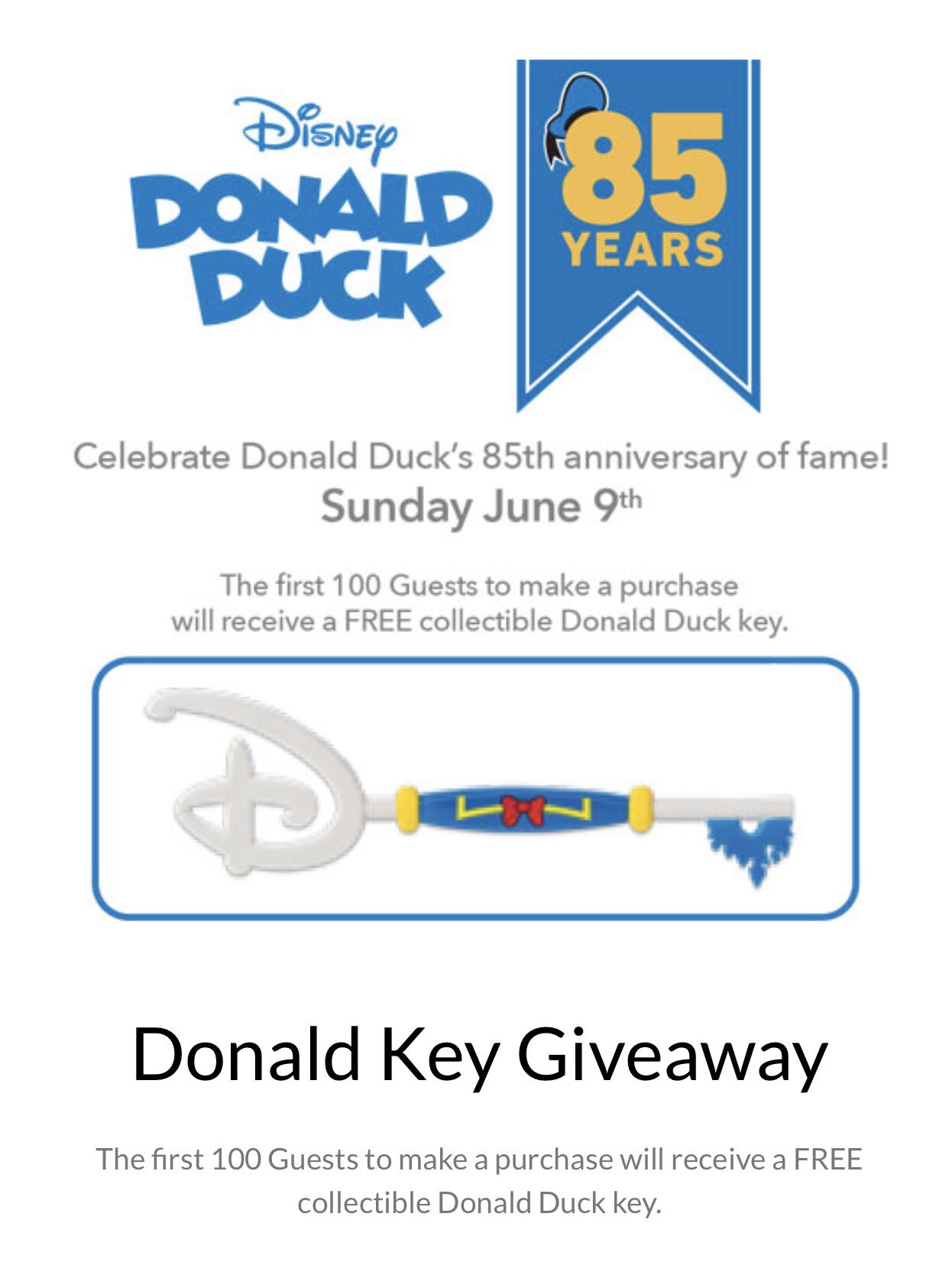 Grab A Donald Duck 85th Anniversary Key At Disney Store! – DuckTalks